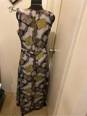Dresses | Sleeveless Abstract Print Maxi Dress In Olive And Navy Sz ...